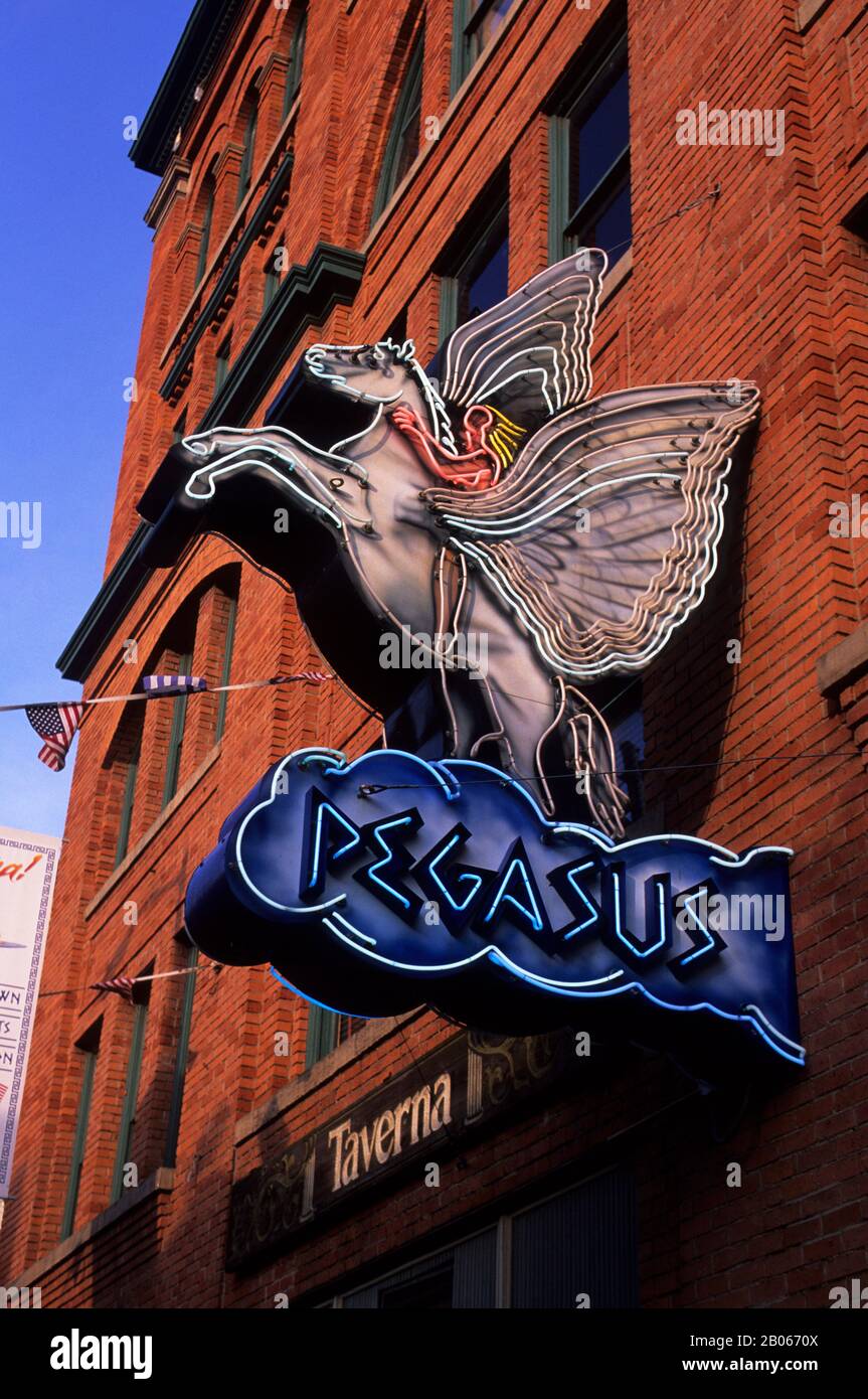 USA, MICHIGAN, DETROIT, GREEKTOWN, STREET SCENE, RESTAURANT SIGN Stock ...