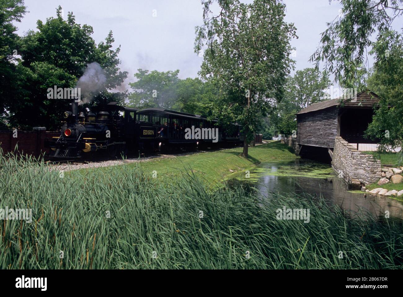 USA, MICHIGAN, NEAR DETROIT, DEARBORN, GREENFIELD VILLAGE, TRAIN WITH ...