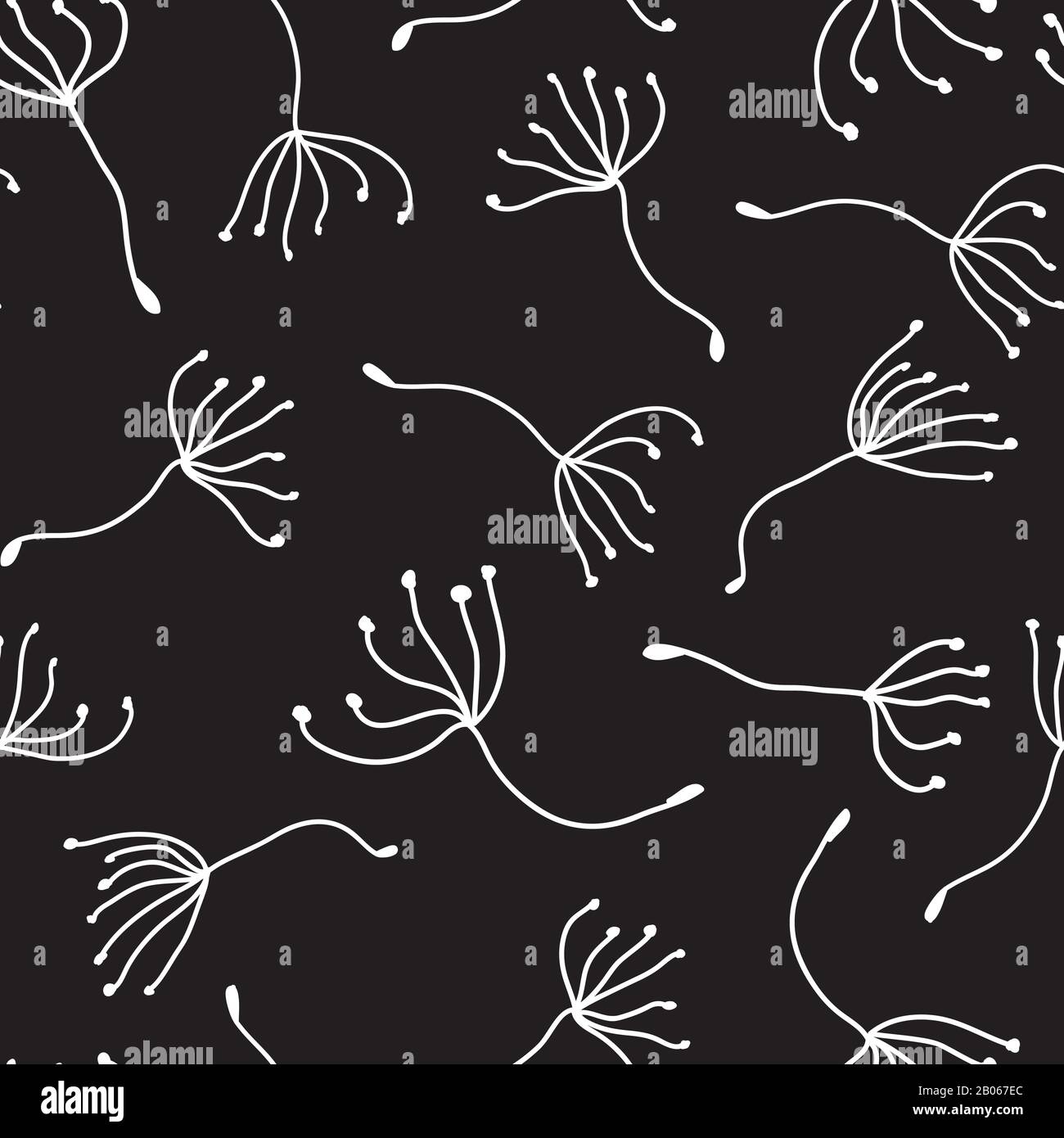 Dandelion Fluff Black and white Seamless background illustration with ...