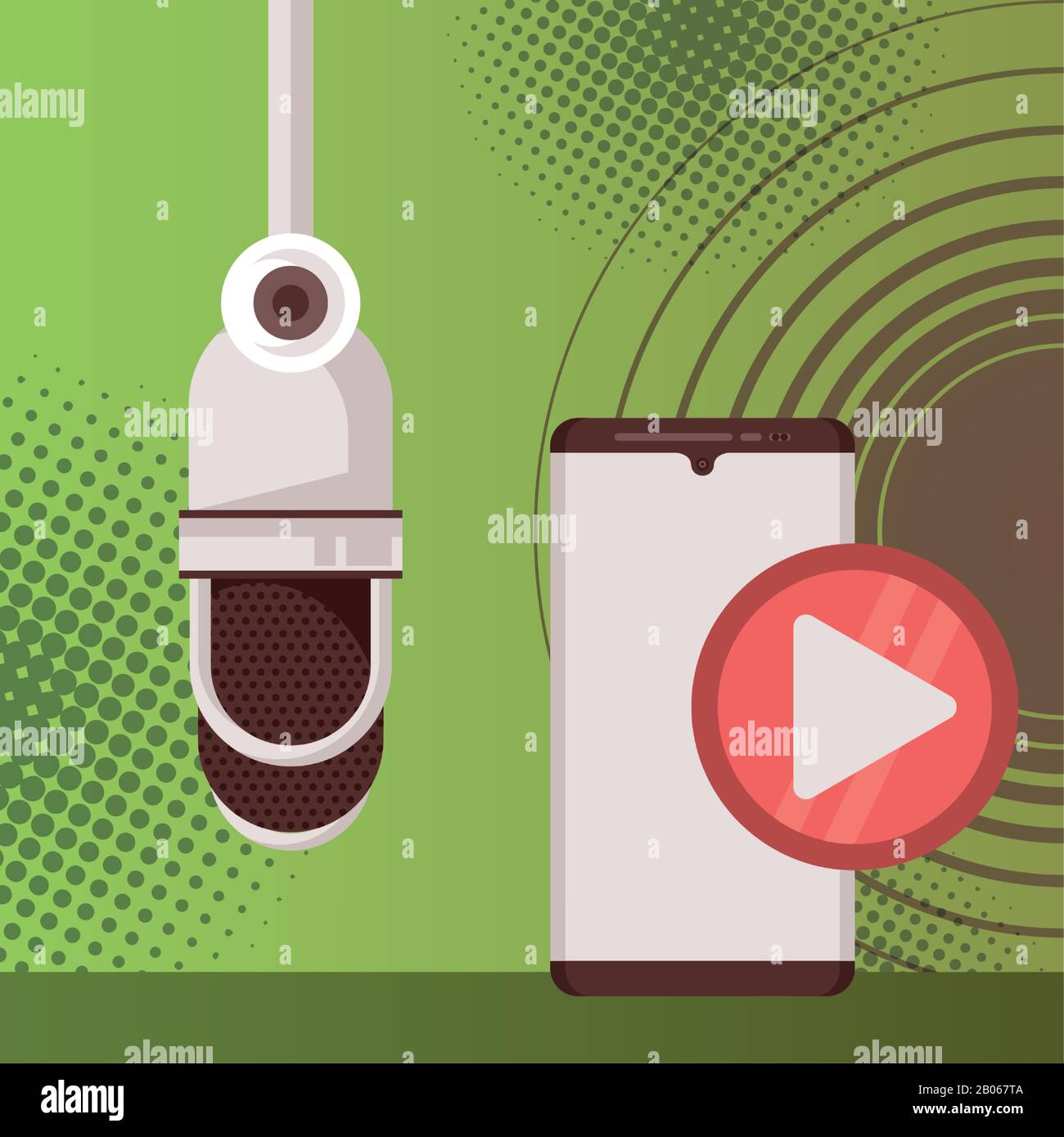 radio microphone retro with smartphone and play button Stock Vector ...