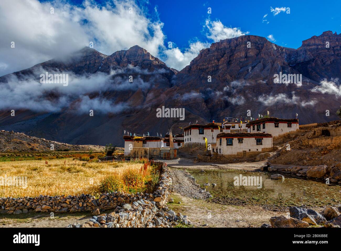 Landscape Of Mountain Village In Tibet, The Himalayas: