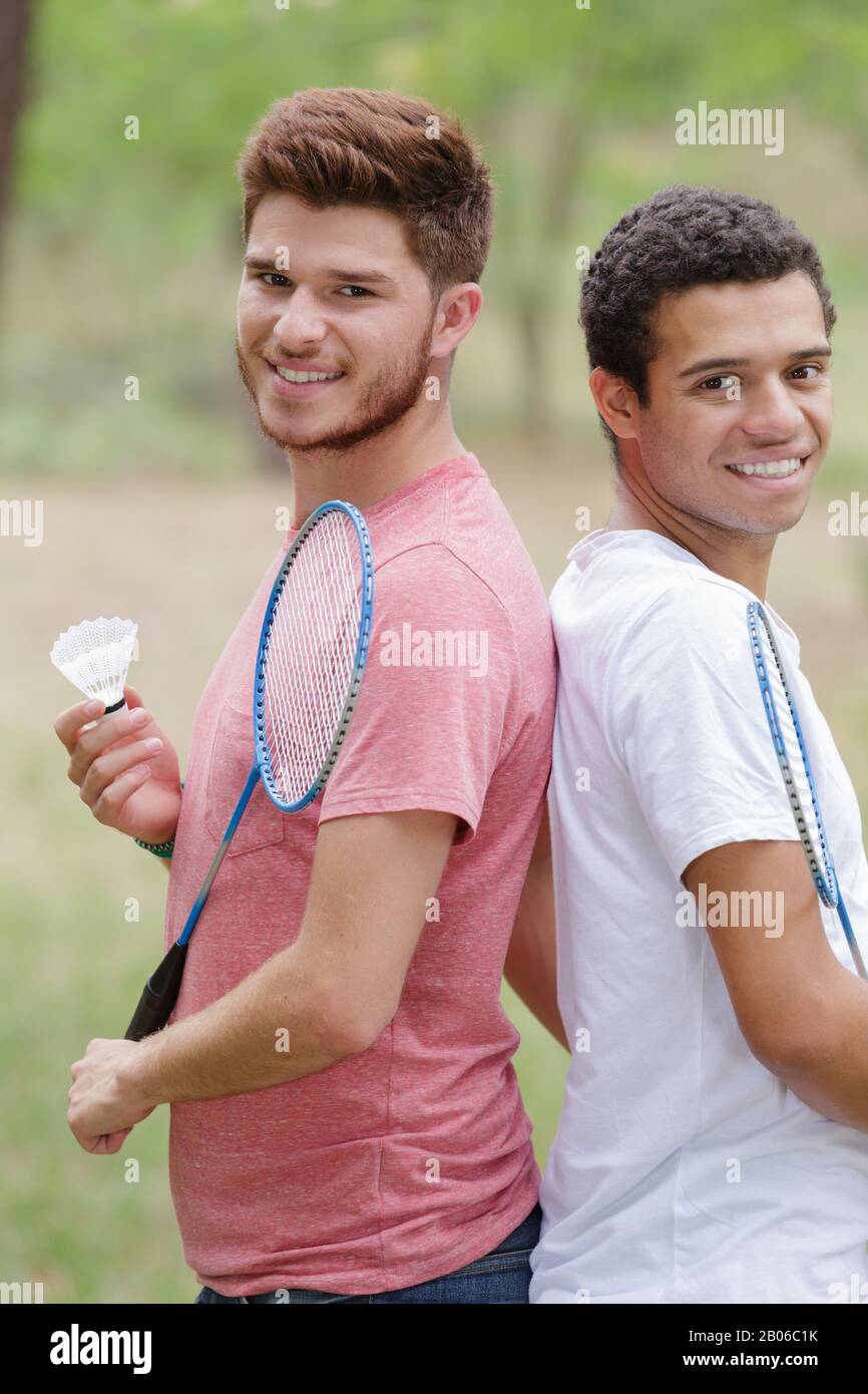 2 badminton players are outdoors Stock Photo - Alamy