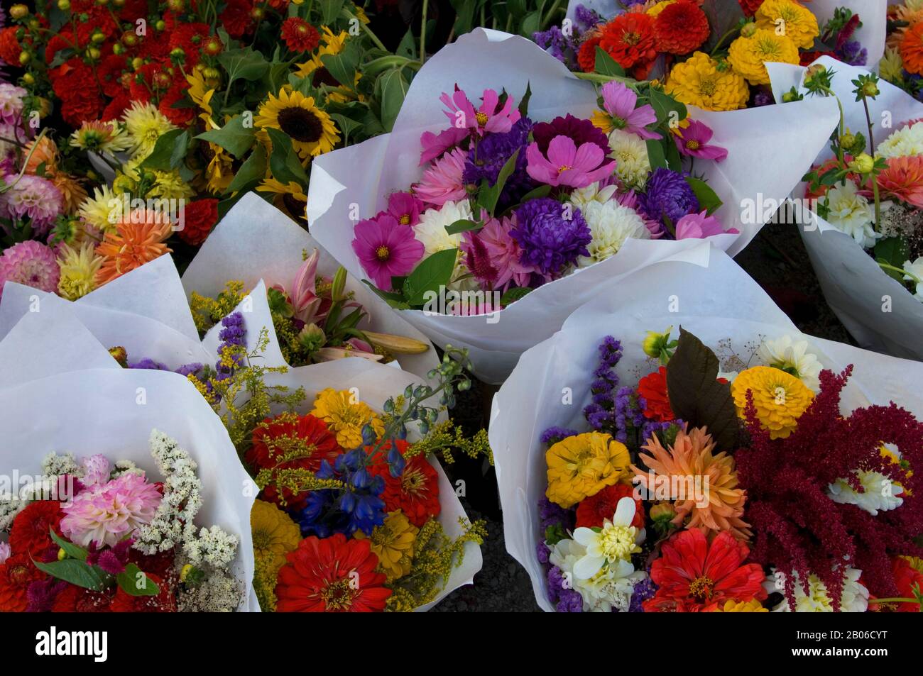 USA, WASHINGTON STATE, REDMOND, FARMER'S MARKET, FLOWER BOUQUET Stock ...