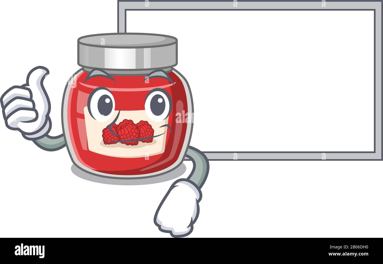 Thumbs up of raspberry jam cartoon design having a board Stock Vector ...