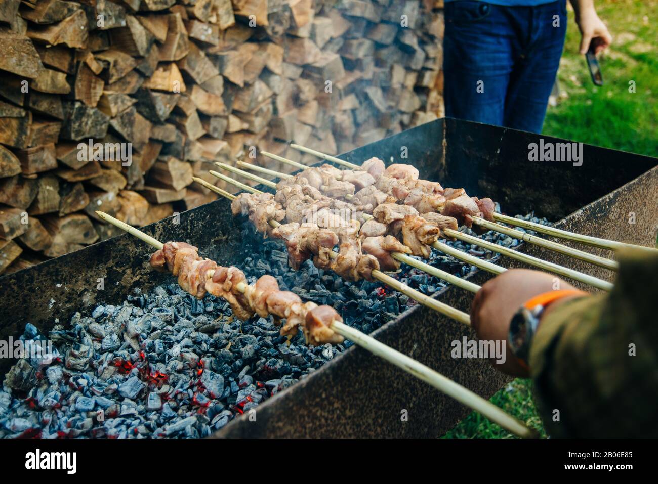 Chef making kebab on skewer hi-res stock photography and images - Alamy