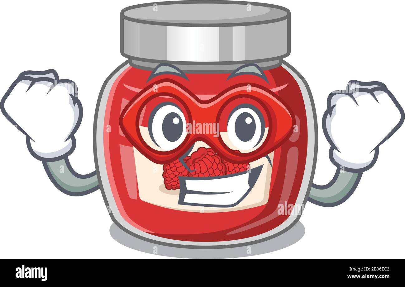 A cartoon concept of raspberry jam performed as a Super hero Stock ...