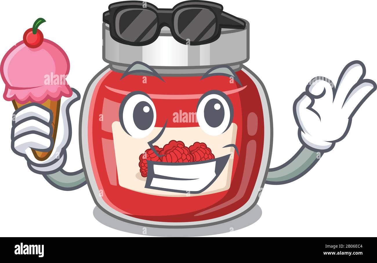 happy face raspberry jam cartoon design with ice cream Stock Vector ...