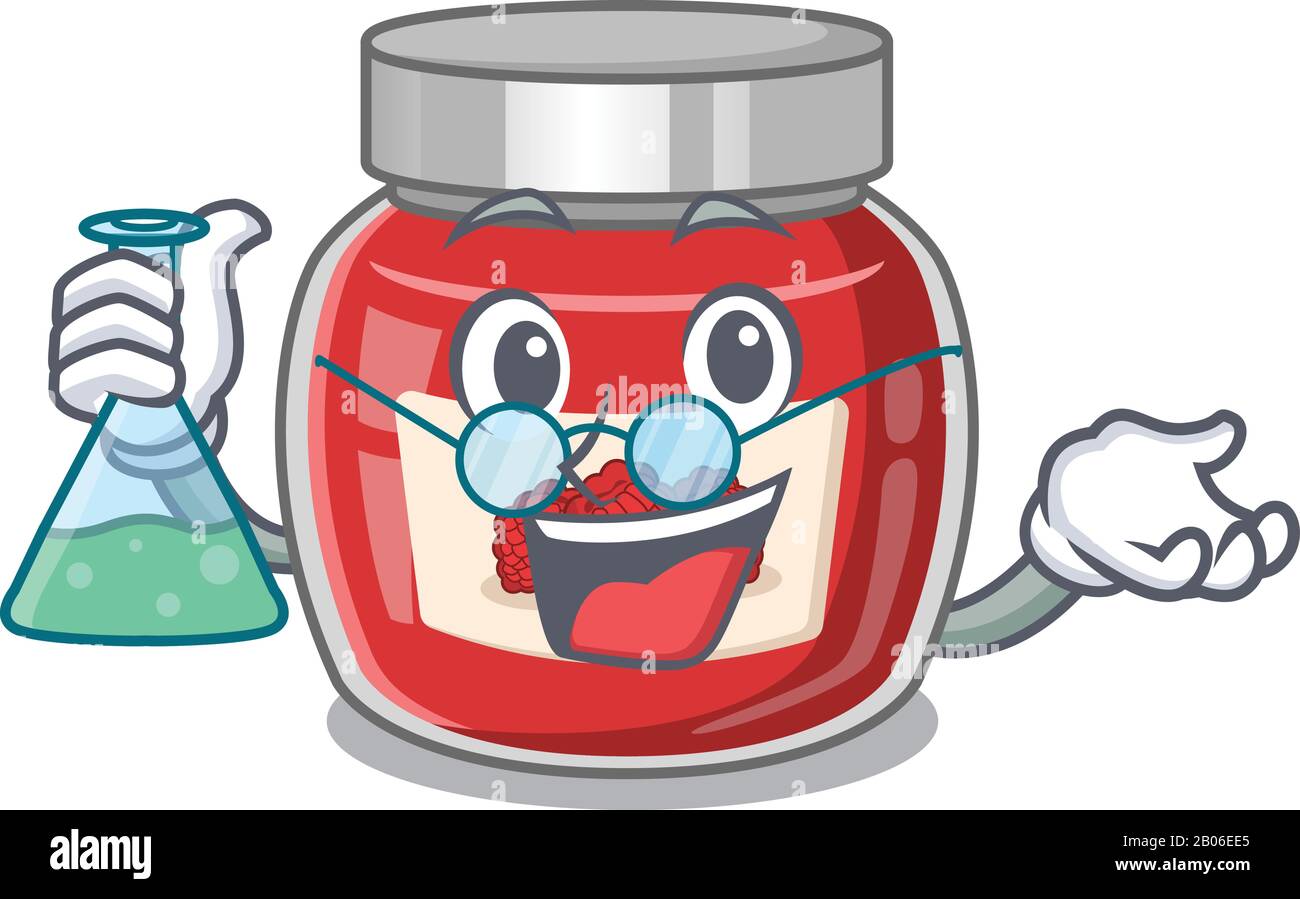Cool raspberry jam Professor cartoon character with glass tube Stock ...