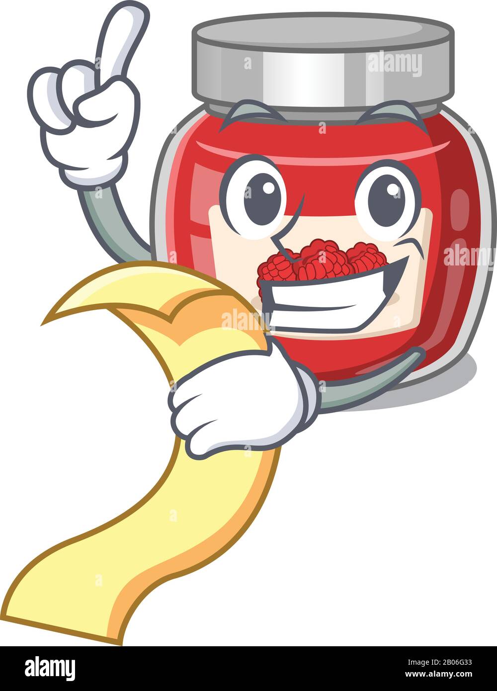 A funny cartoon character of raspberry jam holding a menu Stock Vector ...