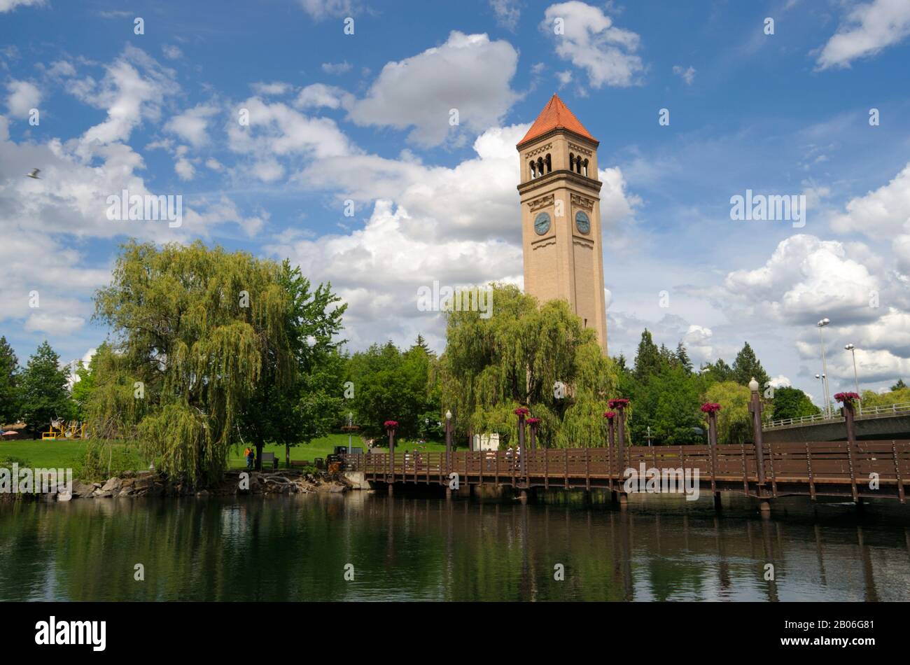 USA, WASHINGTON STATE, SPOKANE, RIVERFRONT PARK WITH CLOCK TOWER IN ...