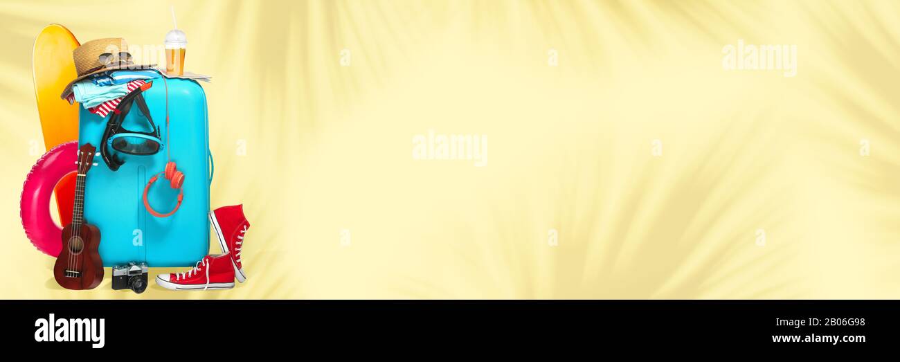 Travel bag with all the traveller equipment, modern design of flyers ...