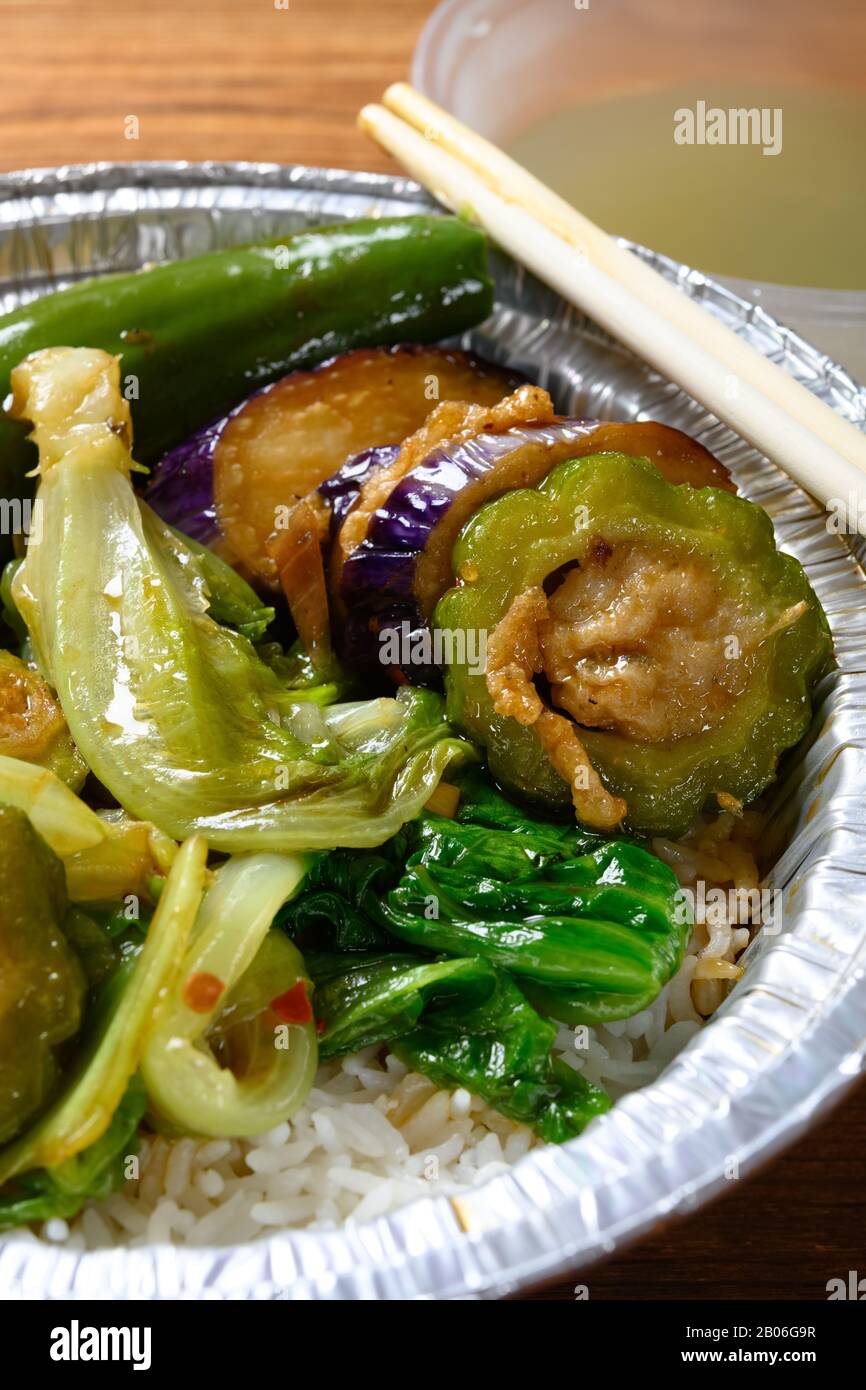 fast food with three stuffed treasures and cabbage and rice Stock Photo ...