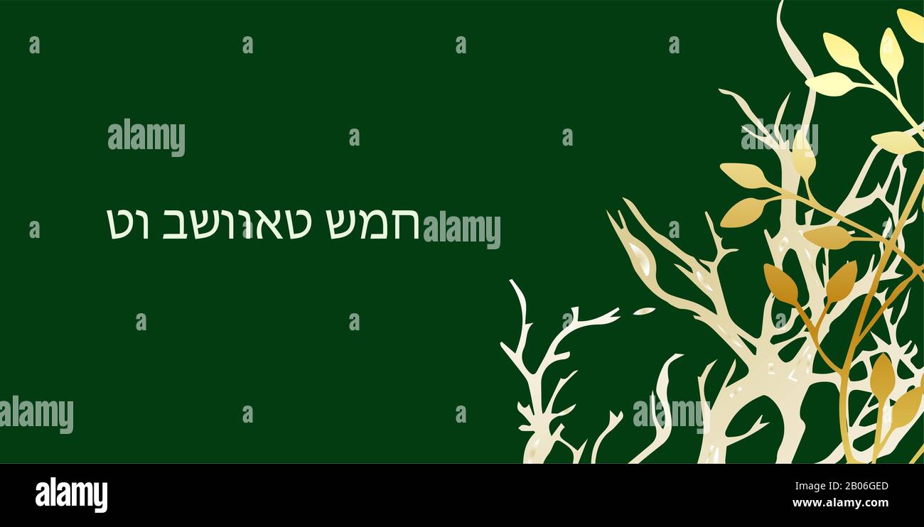 horizontal banner Tu Bishvat greeting card, poster. Jewish holiday, new ...