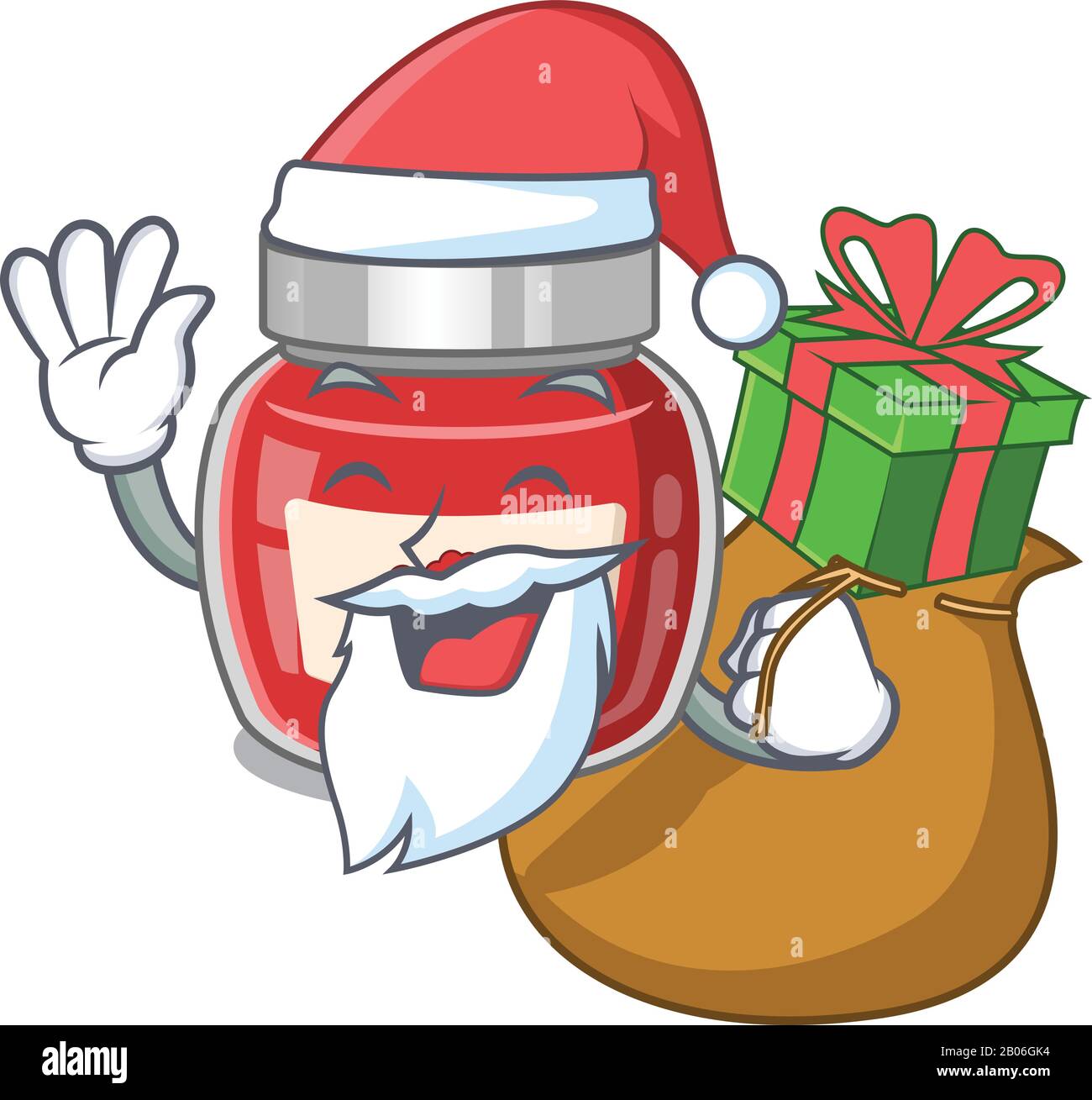 Santa raspberry jam Cartoon character design having box of gifts Stock ...