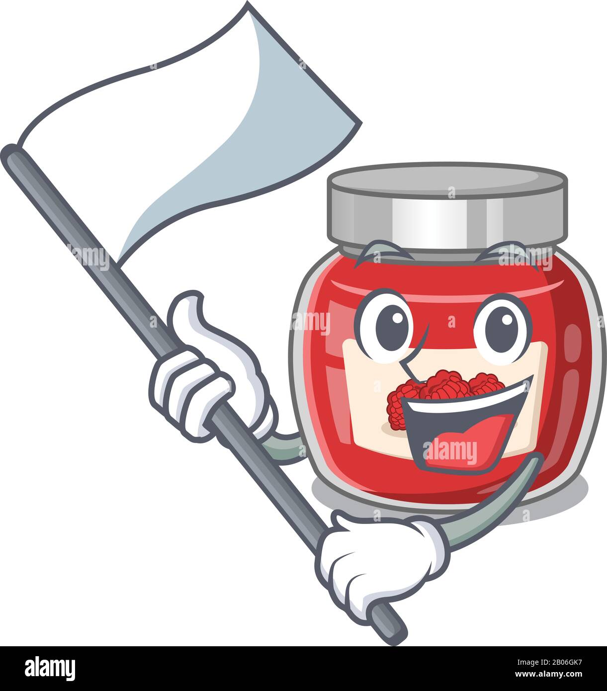 Funny raspberry jam cartoon character style holding a standing flag ...