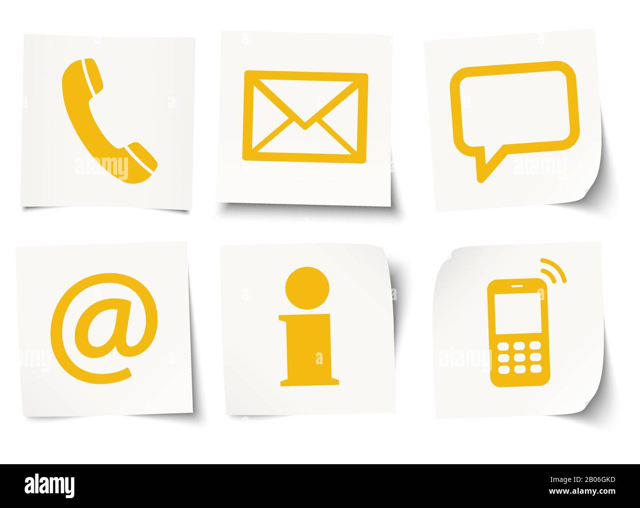 Contact Us, set of six colored icons on sticky notes Stock Vector Image ...