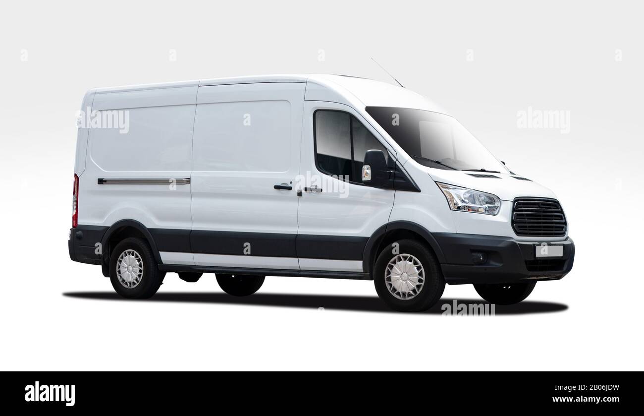 White van side view isolated on white Stock Photo - Alamy