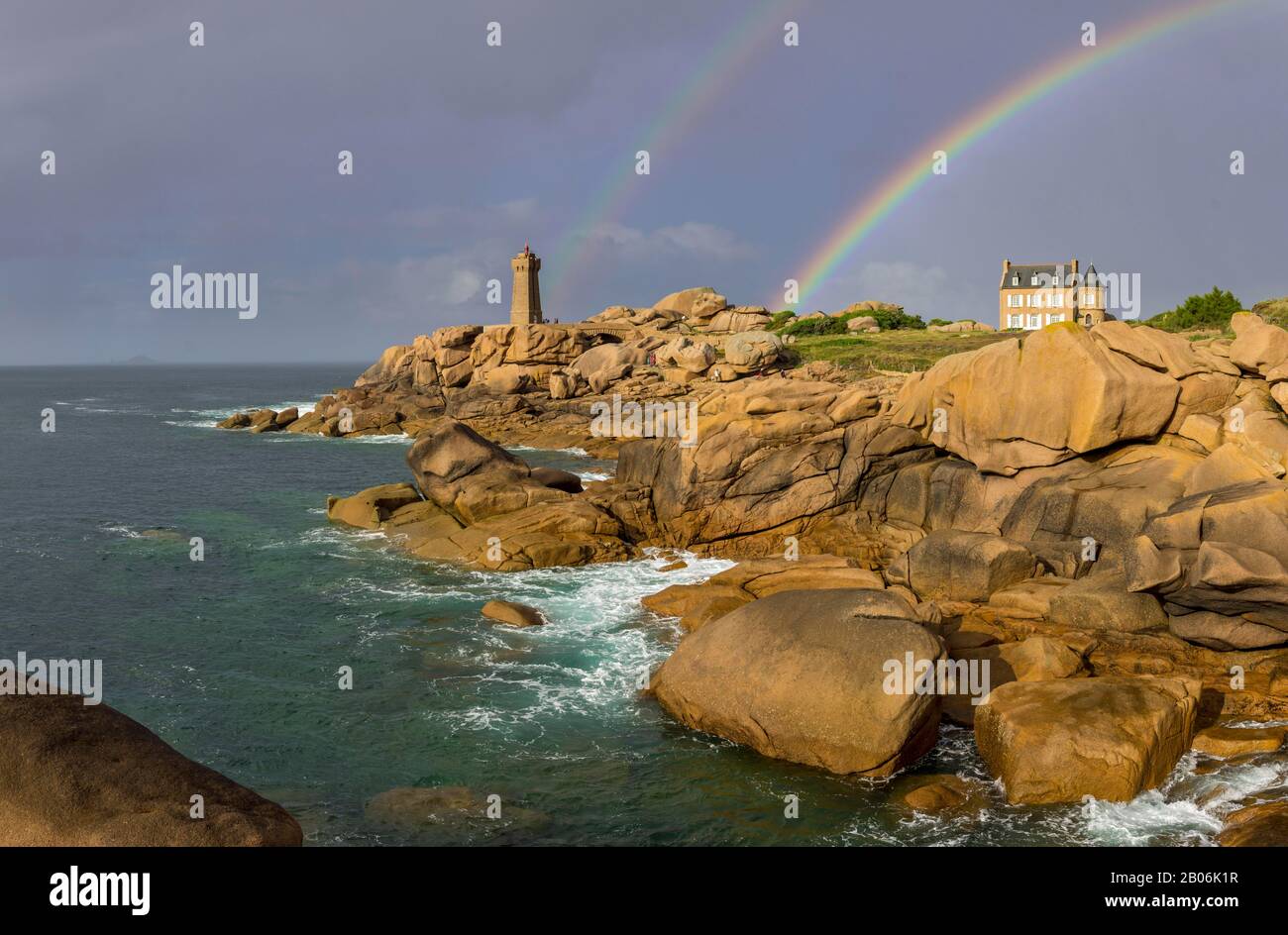 Phare de Men Ruz and Villa of Gustave Eiffel with double rainbow ...