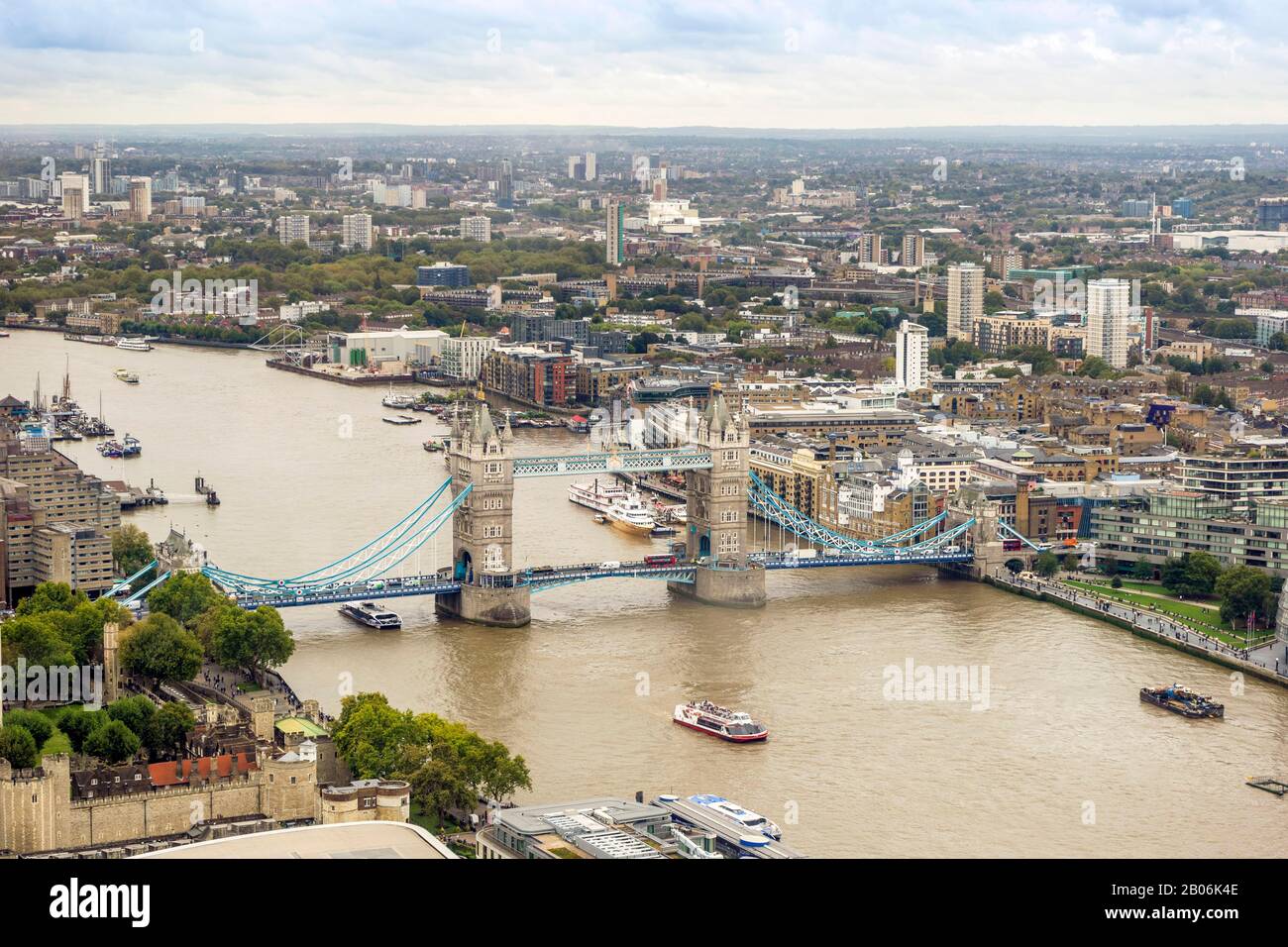 Aerial view, London Bridge upon Thames river, London, United Kingdom ...