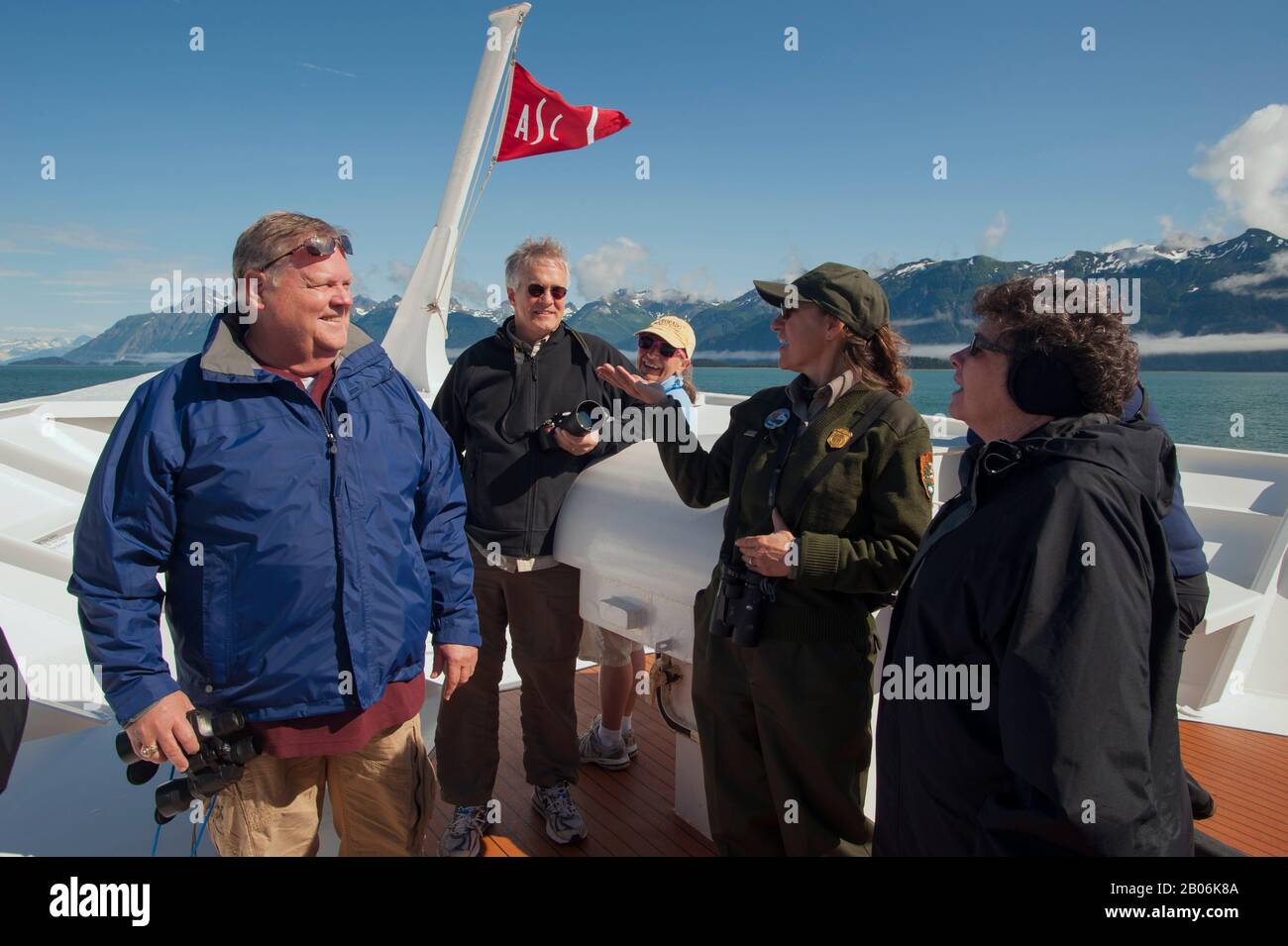 Passengers on cruise ship Safari Endeavour in Glacier Bay National Park ...