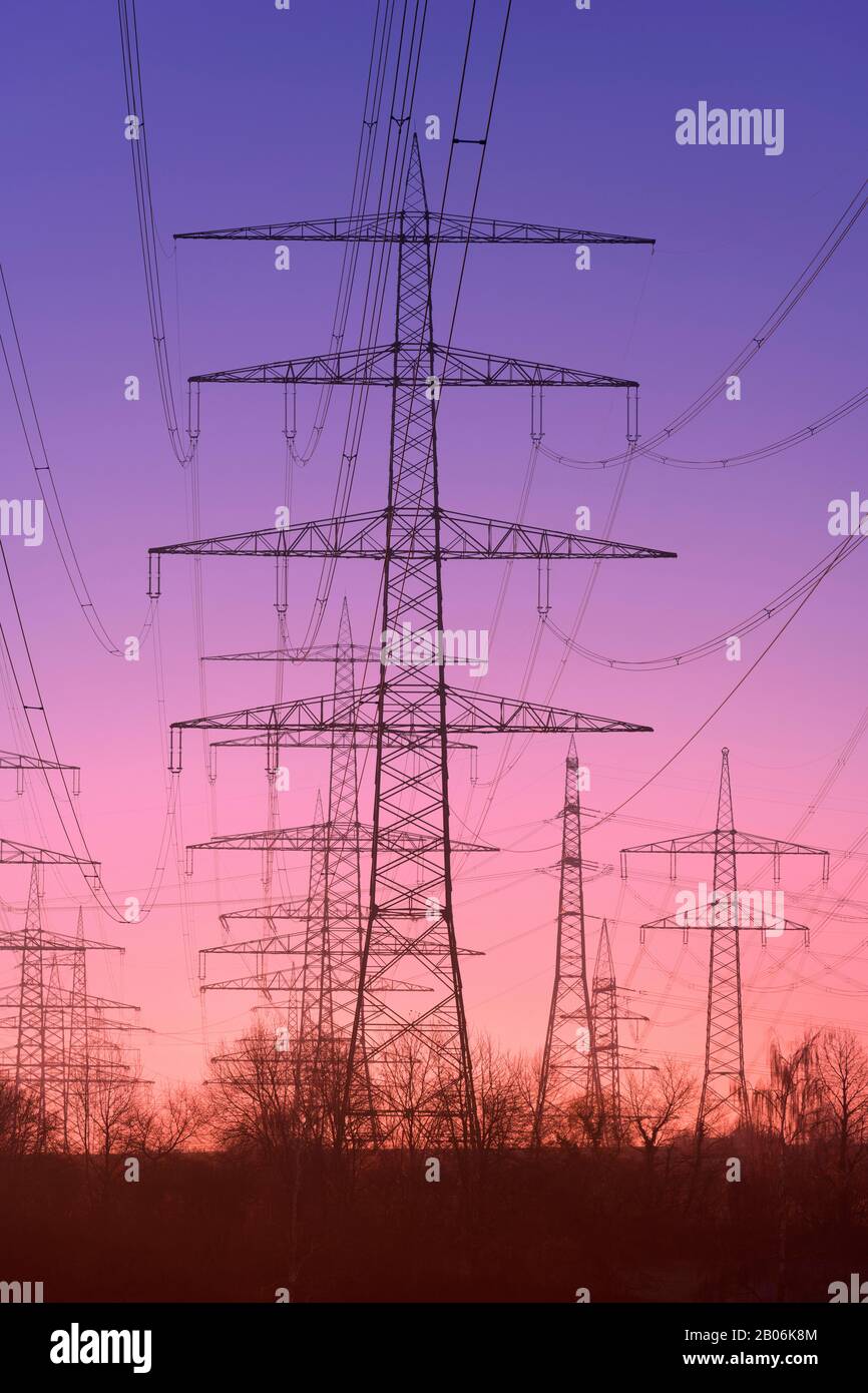 Overhead lines, power lines, Baden-Wuerttemberg, Germany Stock Photo ...