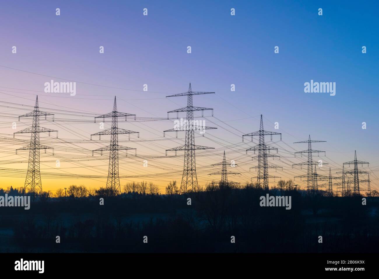 Overhead lines, power lines, Baden-Wuerttemberg, Germany Stock Photo ...
