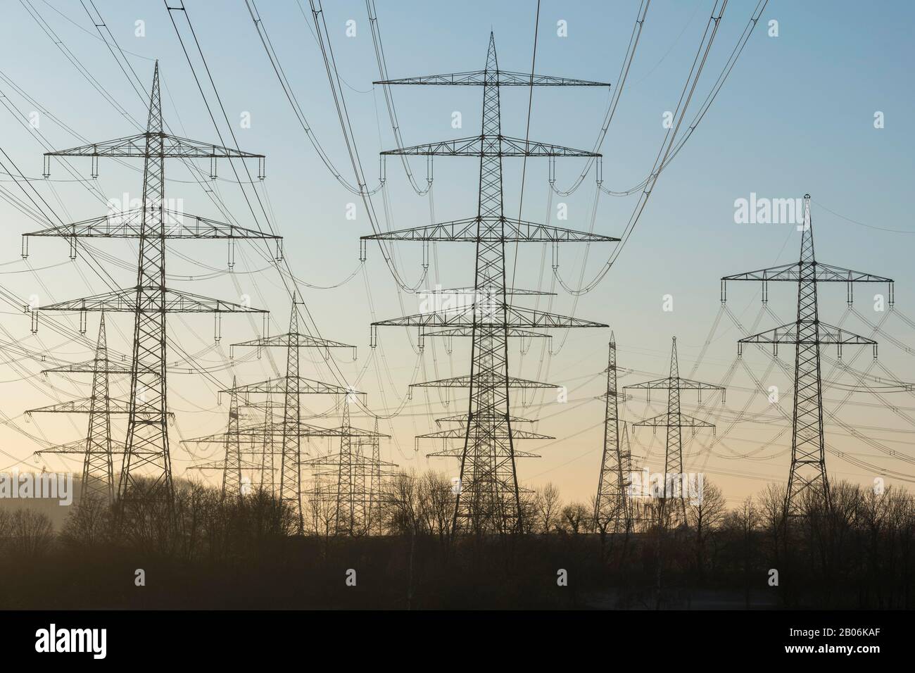 Overhead lines, power lines, Baden-Wuerttemberg, Germany Stock Photo ...
