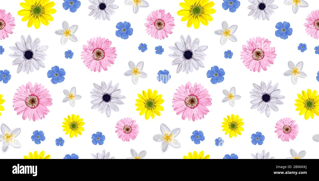 SEAMLESS FLOWER PATTERN. Realistic flowers. Spring bright colors ...