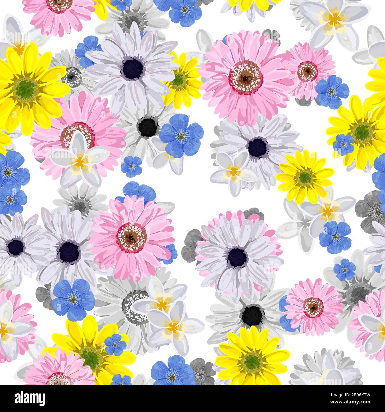SEAMLESS FLOWER PATTERN. Realistic flowers. Spring bright colors ...