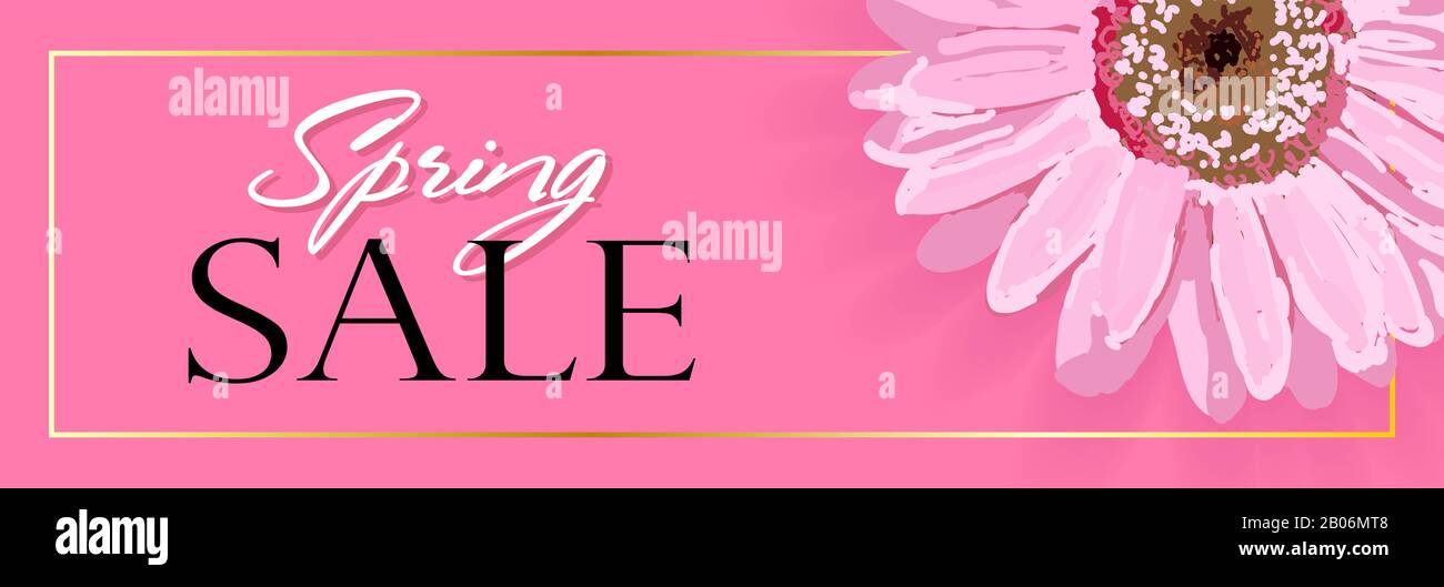 Spring banner with realistic flowers on a pink background. illustration ...
