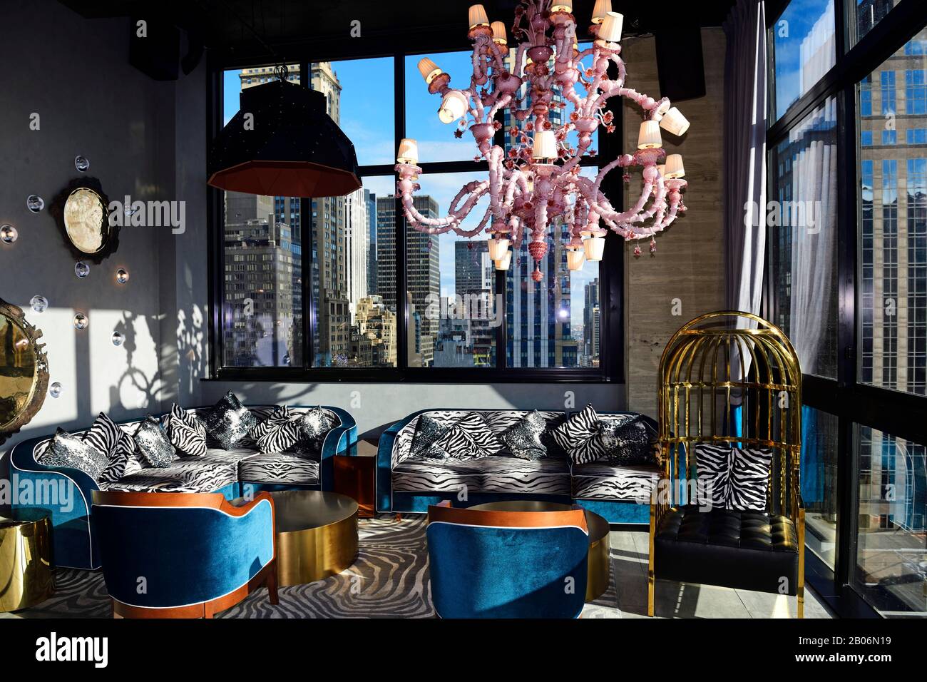 Rooftop Bar of Hendrick's Hotel with Venetian candelabra, Manhattan ...