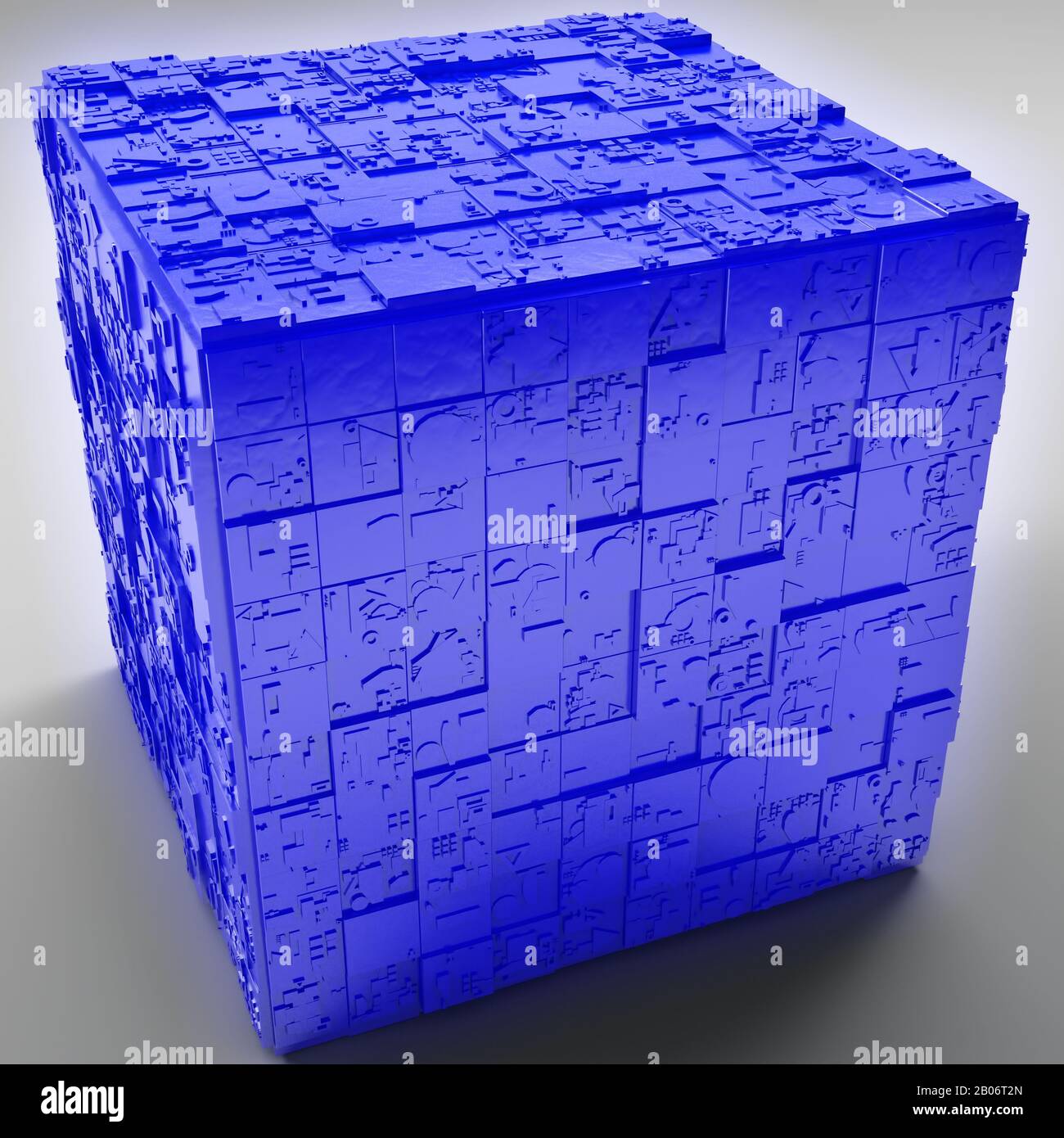 Mysterious Greeble Cube in Blue 3D Illustration Stock Photo - Alamy