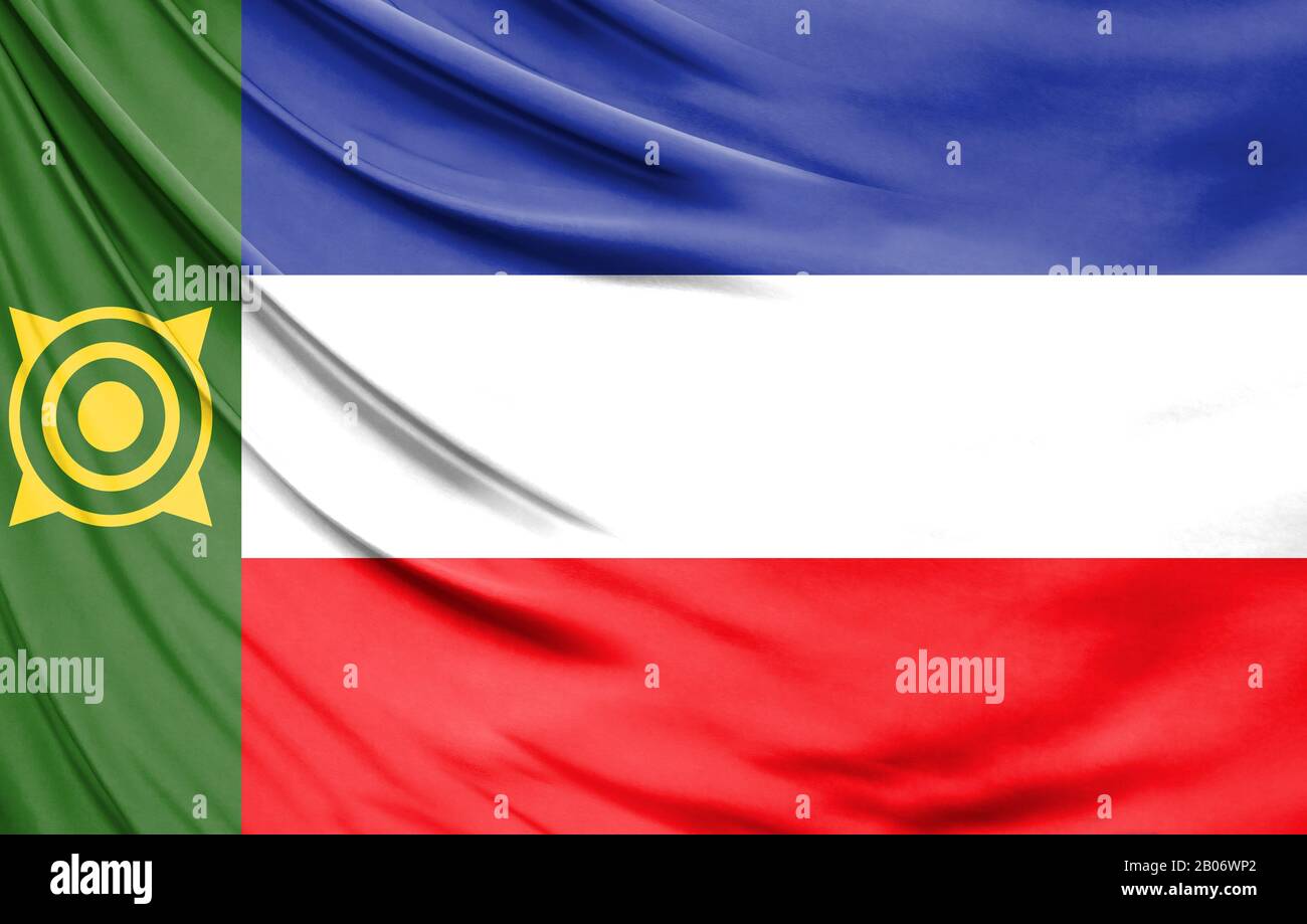 Realistic flag of Khakassia on the wavy surface of fabric Stock Photo ...