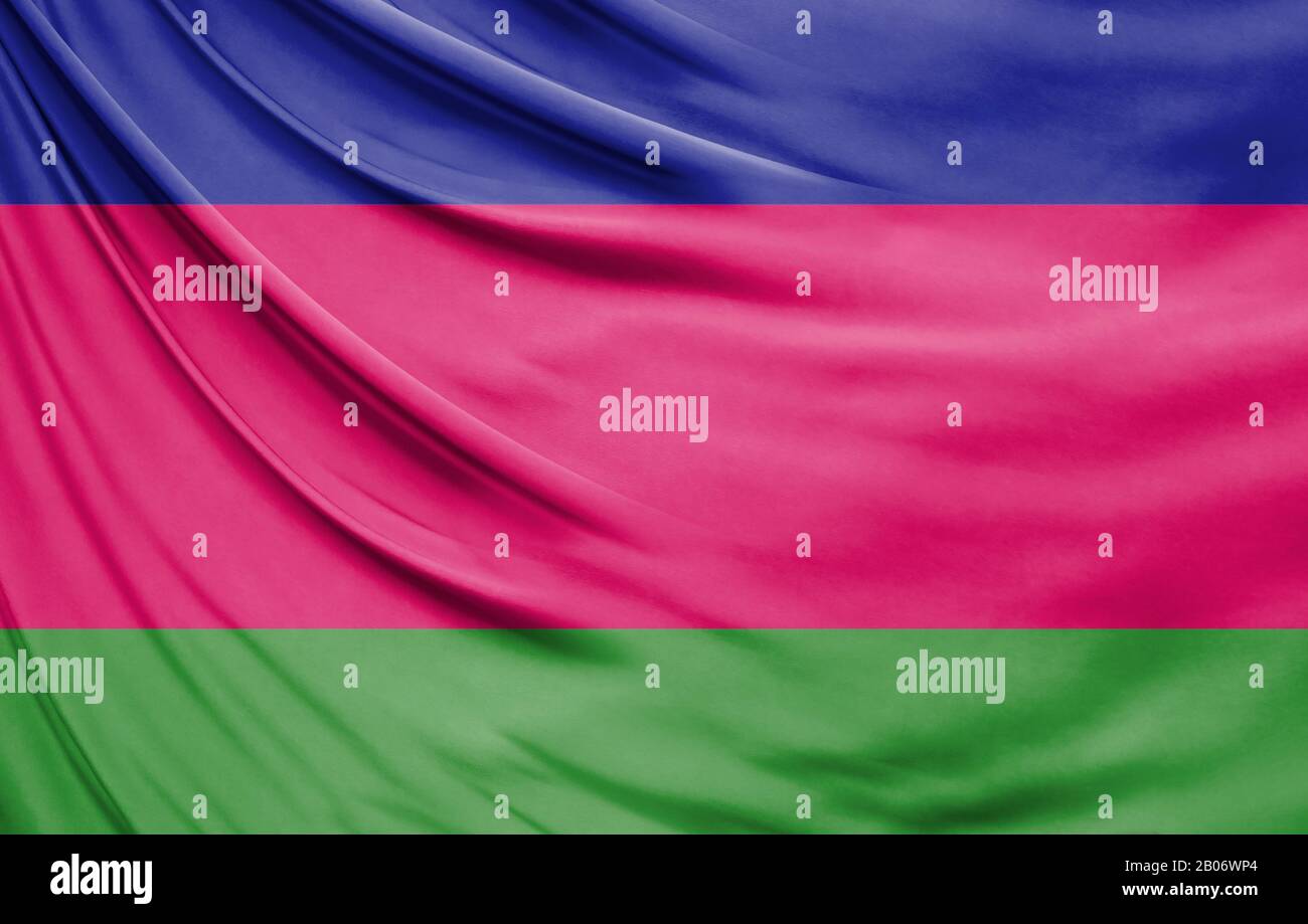 Realistic flag of Kuban peoples republic on the wavy surface of fabric ...
