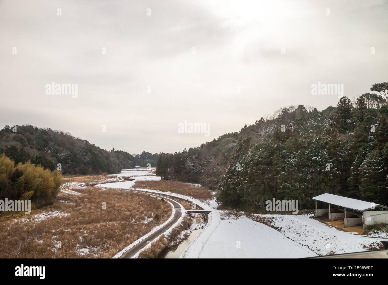 Winter background countryside with snow in Arashiyama district Kyoto ...