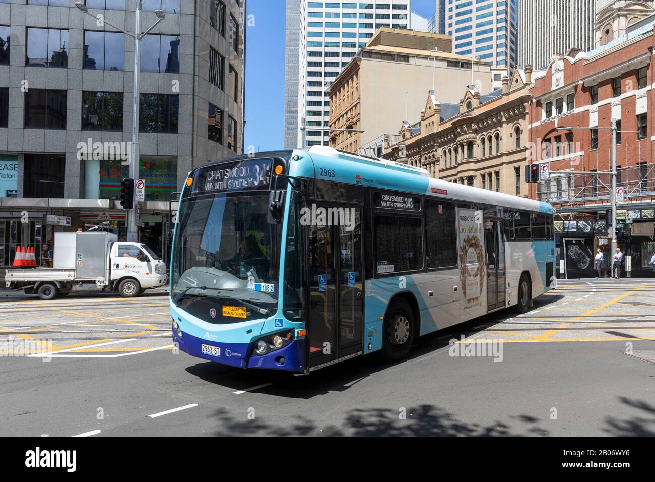 Sydney single decker bus in the city centre,Sydney,NSW, Australia Stock ...