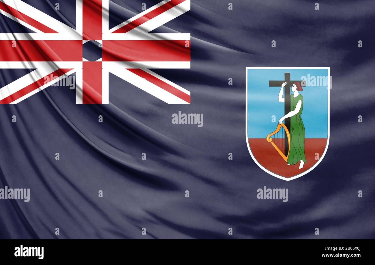 Realistic flag of Montserrat on the wavy surface of fabric Stock Photo ...