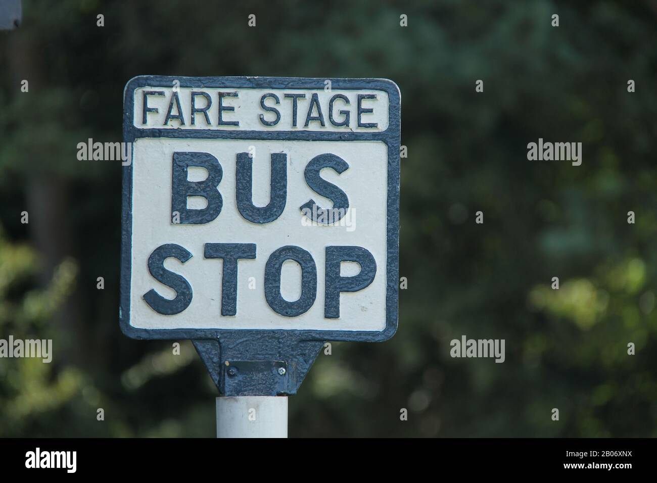 A Vintage Black and White Metal Bus Stop Sign Stock Photo - Alamy