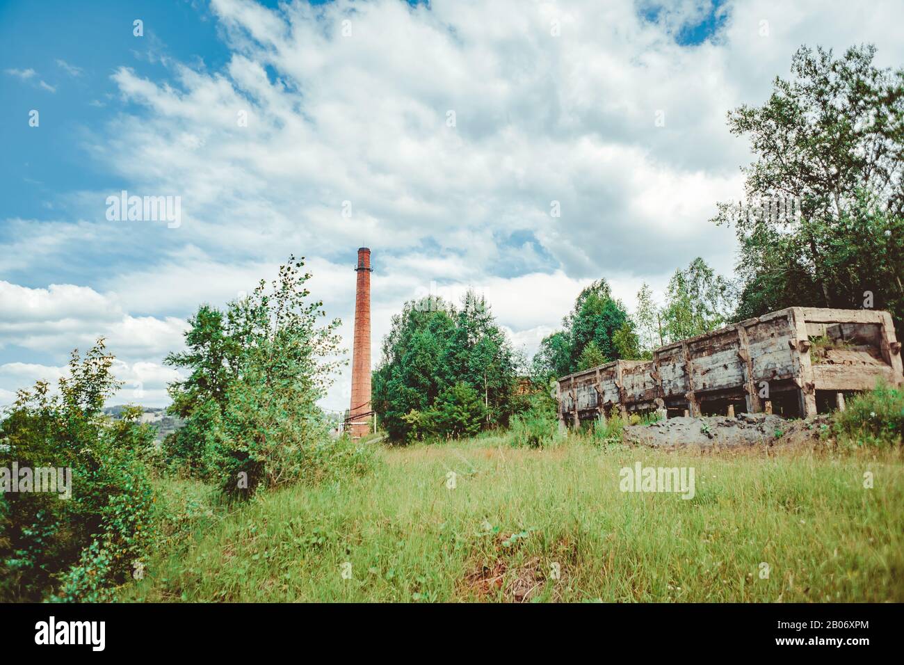an old ruined building a tall tower against the sky Stock Photo - Alamy
