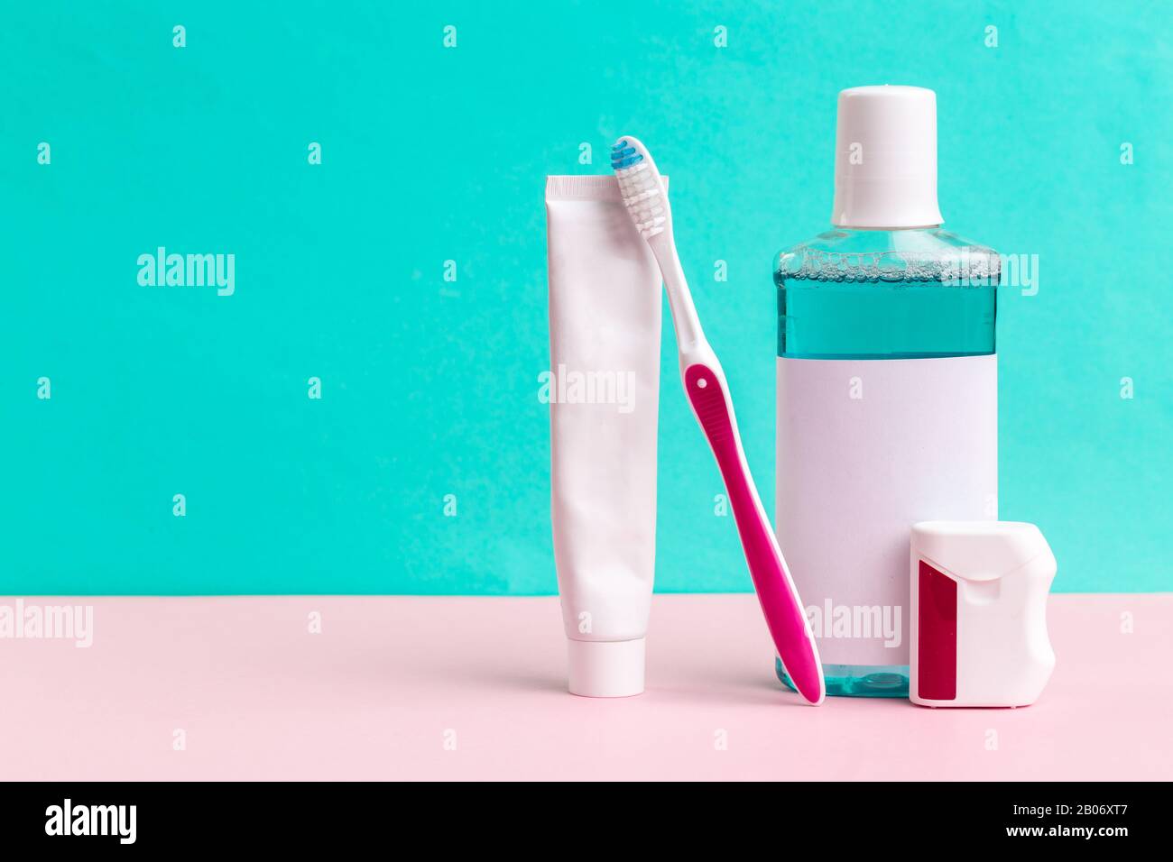 mouthwash and toothbrush for healthy care oral cavity Stock Photo - Alamy