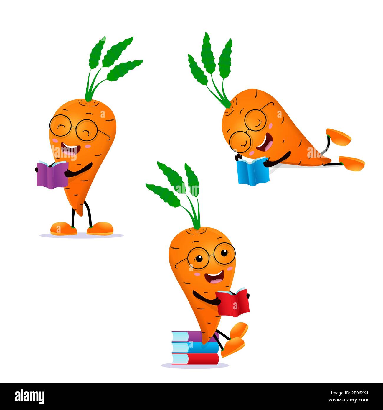 Carrot Student Reading Book vector set illustration Stock Vector Image ...