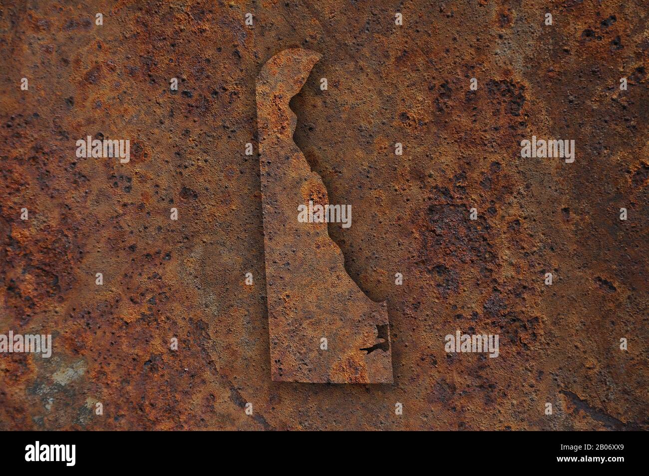 Map of Delaware on rusty metal Stock Photo - Alamy