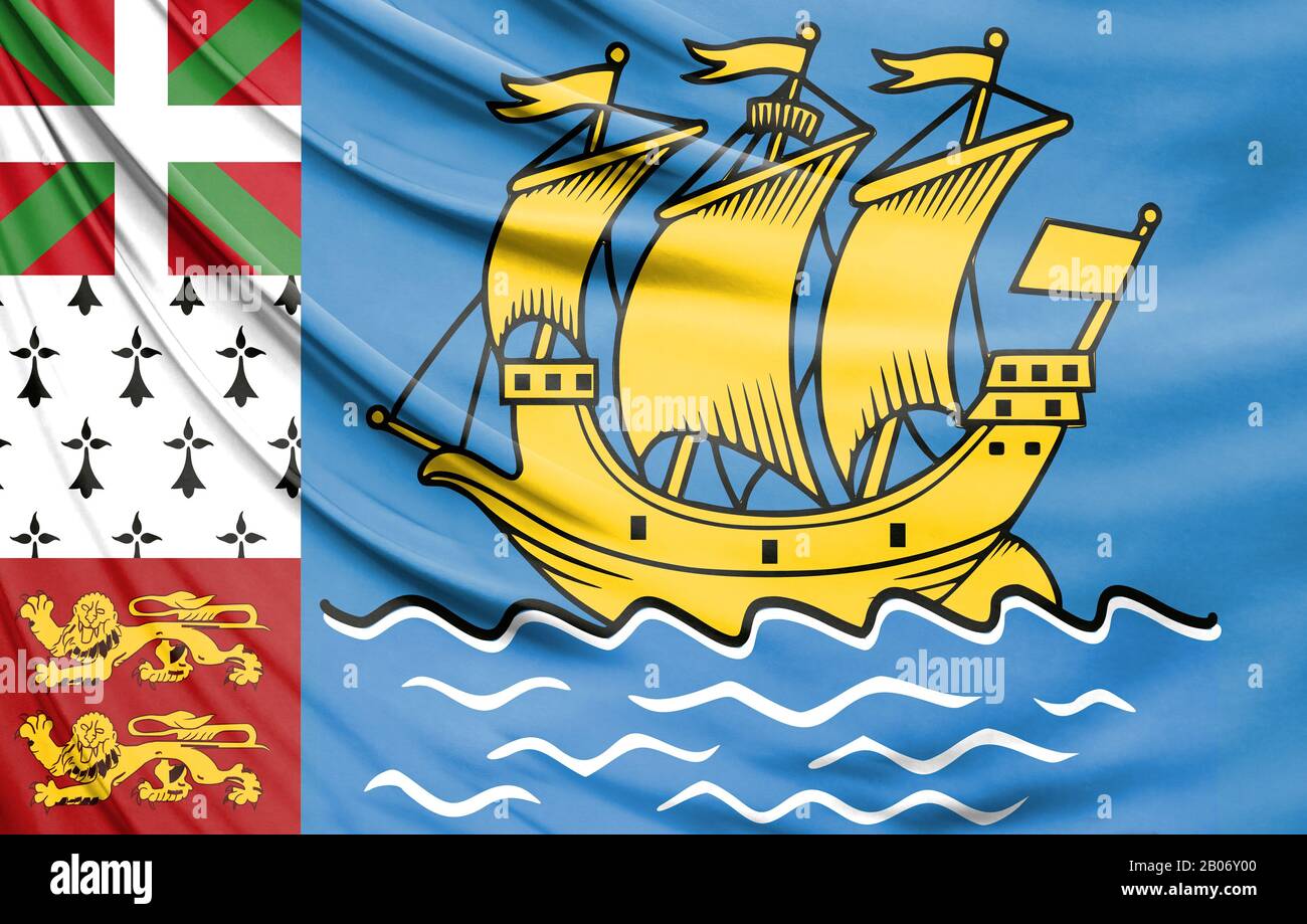Realistic flag of Saint Pierre and Miquelon on the wavy surface of ...