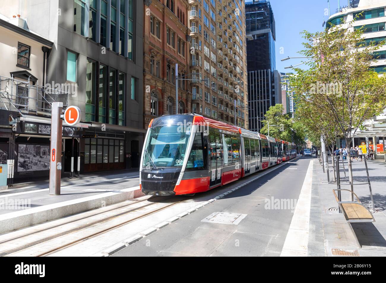 Sydney light rail tram travelling along George street in Sydney city ...