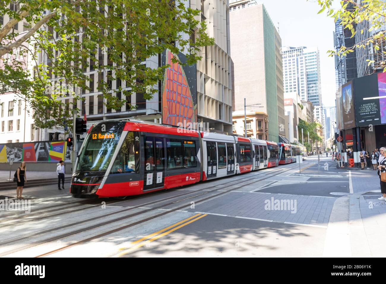 Sydney light rail tram travelling along George street in Sydney city ...