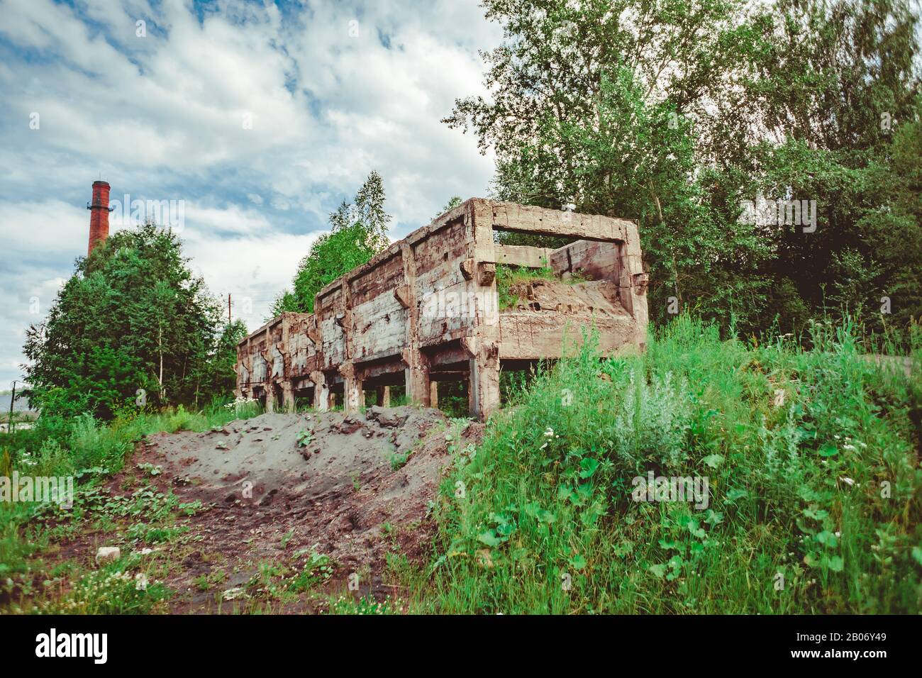 an old ruined building a tall tower against the sky Stock Photo - Alamy