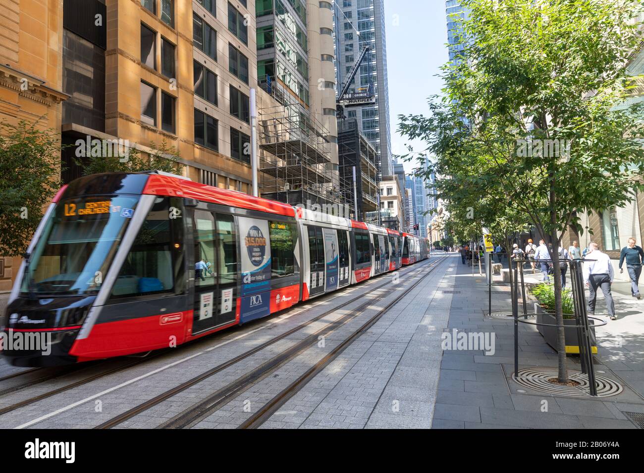 Sydney light rail tram travelling along George street in Sydney city ...