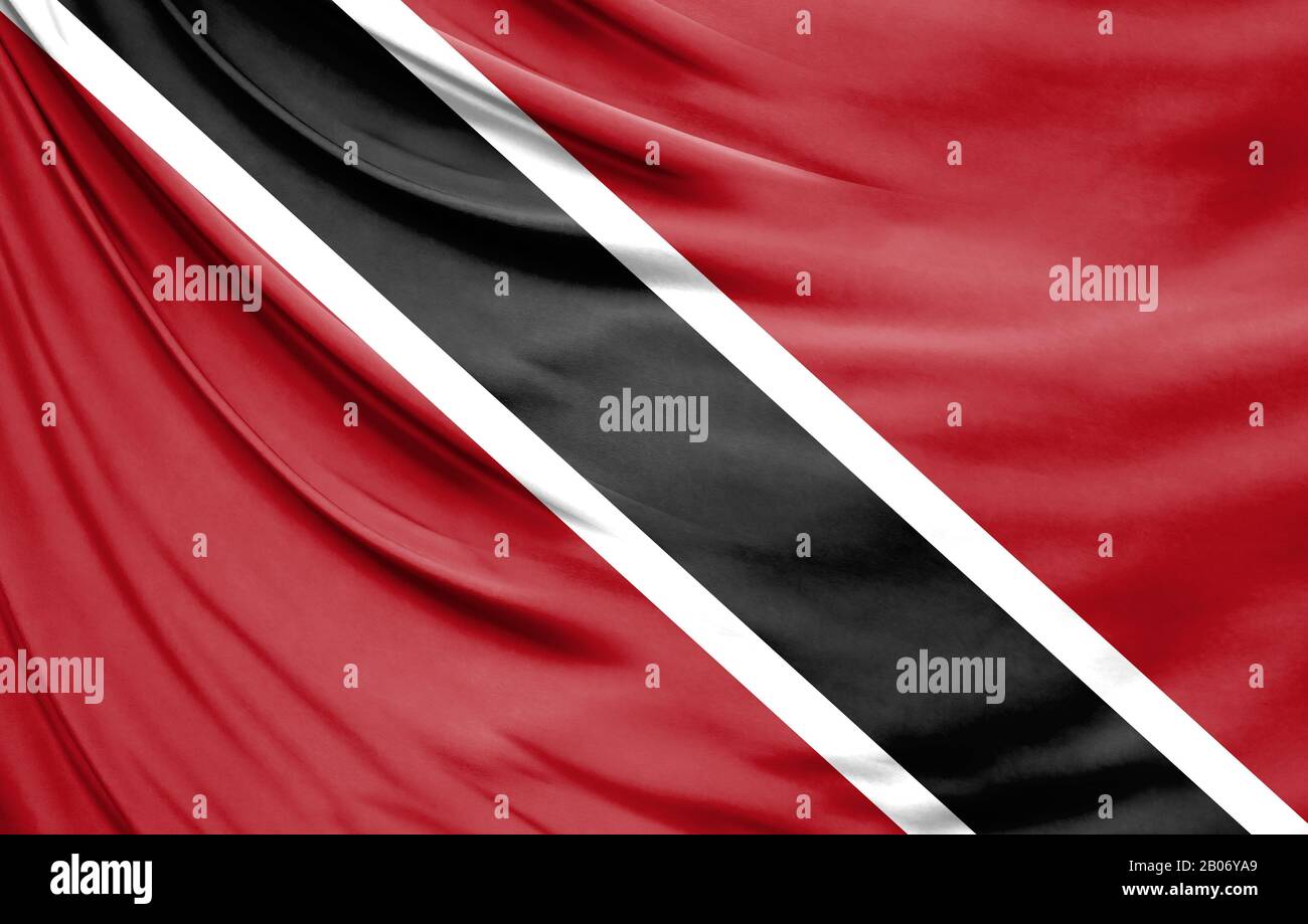 Realistic flag of Trinidad and Tobago on the wavy surface of fabric ...