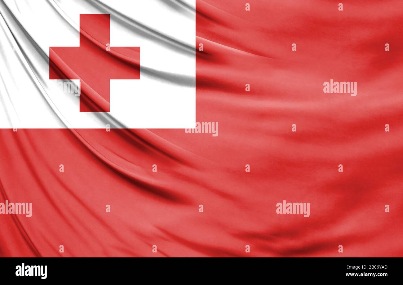 Realistic flag of Tonga on the wavy surface of fabric Stock Photo - Alamy