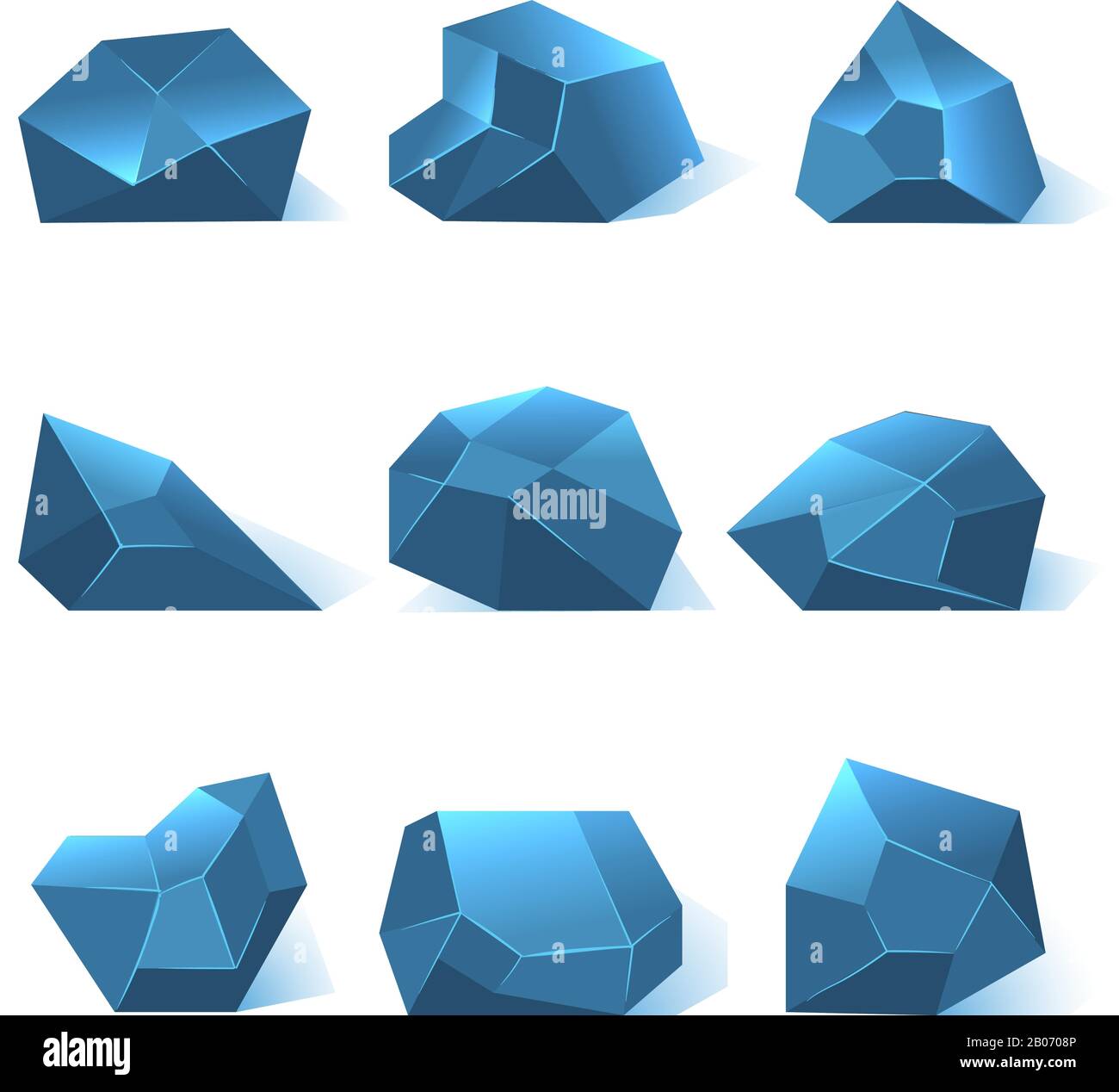 Ice rock pieces vector set. Nature crystal or mineral in blue color ...
